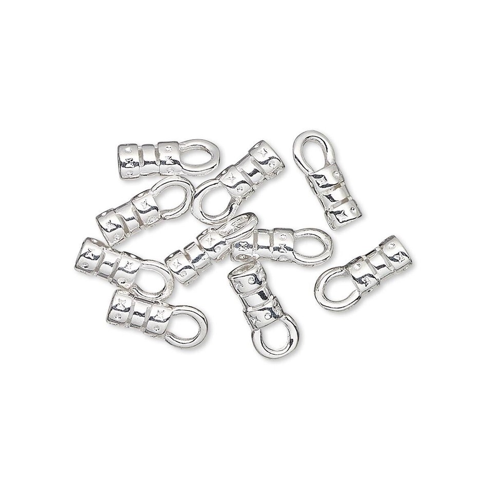 Crimp End, 100 Silver Plated Brass 5.5x3.5mm Crimp Tubes with Loop with ...