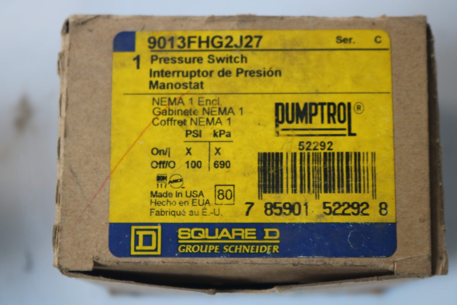 Square D Pumptrol 9013FHG2J27 Pressure Switch Class 9013 Type FHG | eBay