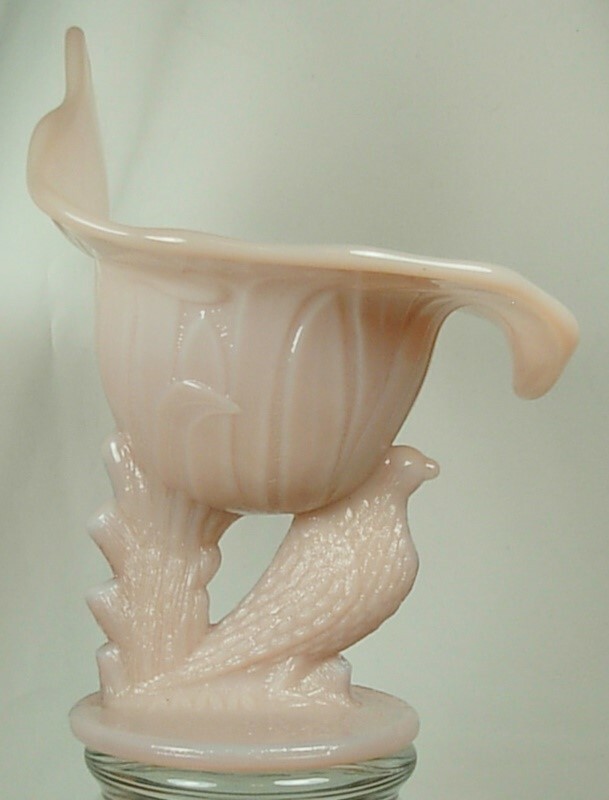 PINK OPALESCENT GLASS FOOTED COMPOTE BOWL WITH BIRD | eBay