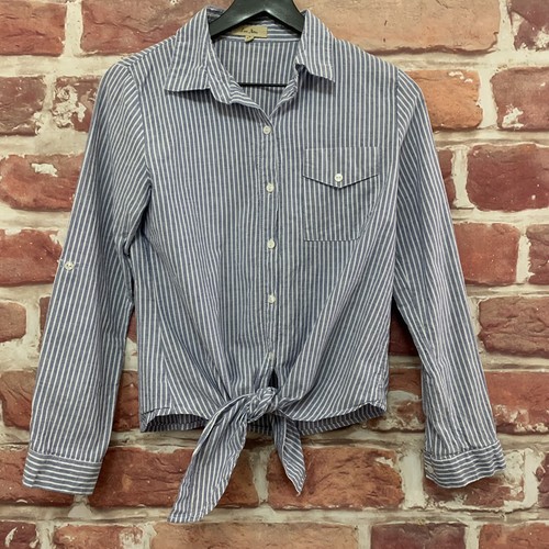 Love Notes Top Womens Small Blue White Railroad Striped Tie Waist ...