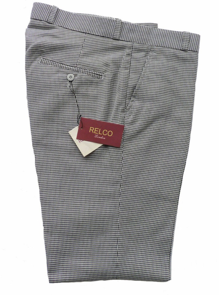 Relco Sta Press Trousers Dogtooth Tonic POW Black Stay Pressed Prest ...