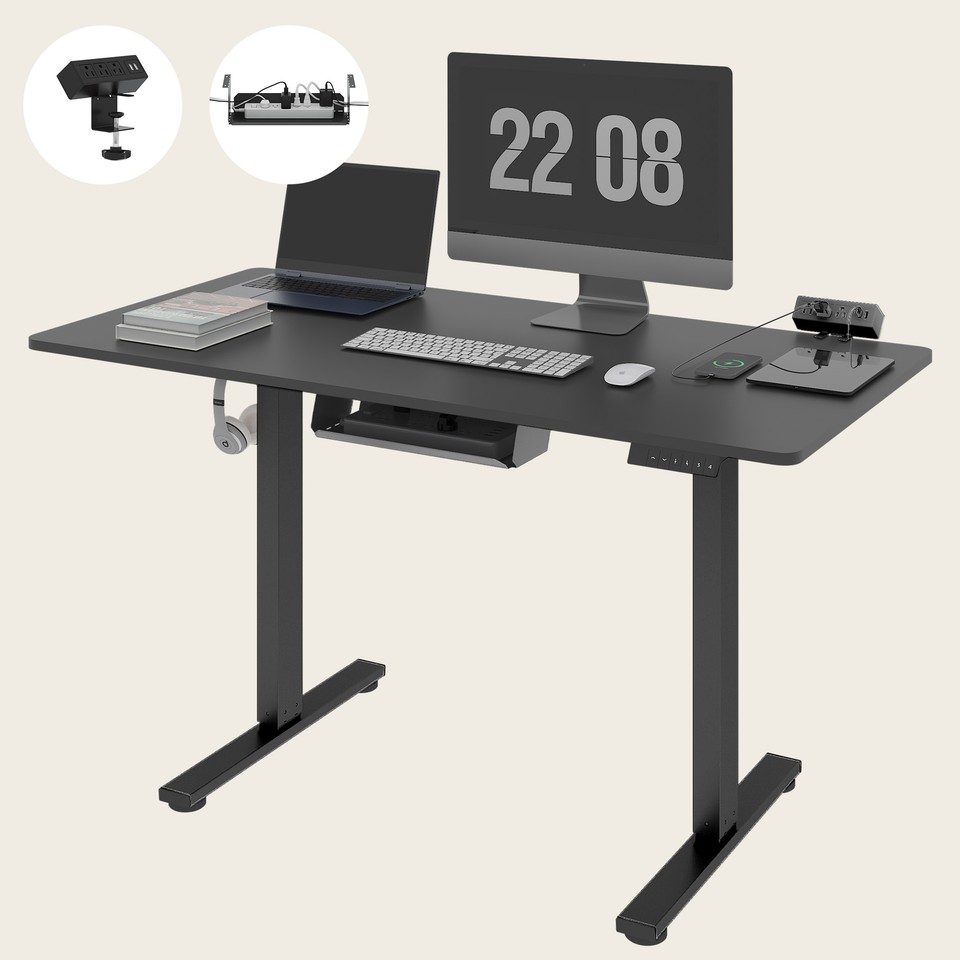 FunniHomi Height Adjustable Standing Desk w/Clamp Power Strip & Cable ...
