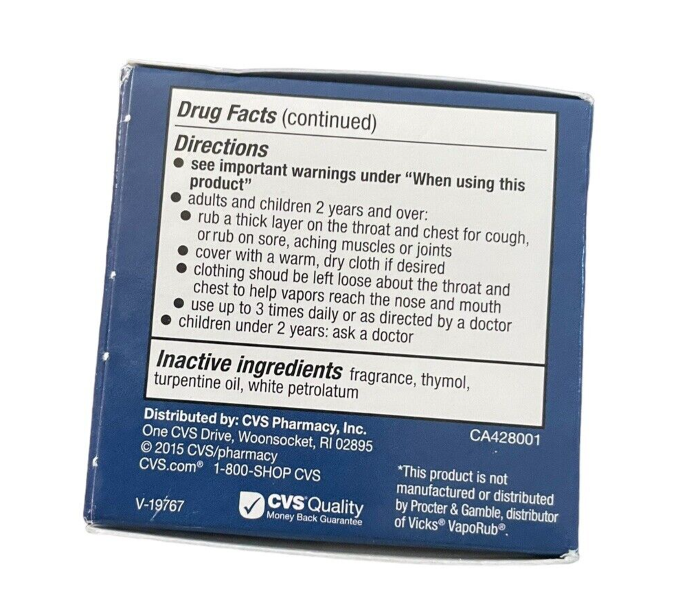 CVS Medicated Chest Rub Cough Suppressant Topical Analgesic 3.53OZ Exp ...