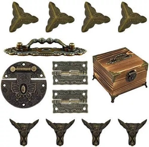 Jewelry Box Hardware Kit Antique Buckle Latch Vintage Bronze Hinge Box ...