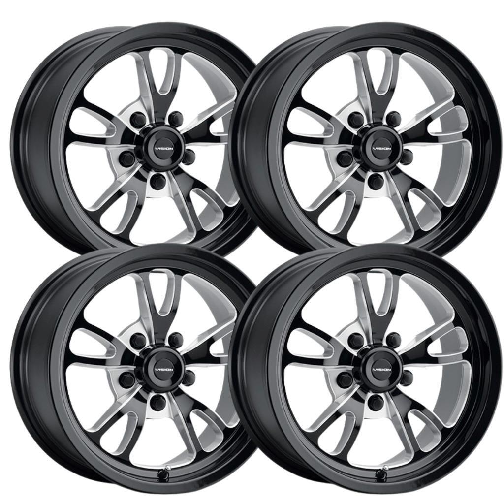 (Set-4) Vision 149 Patriot 17x4.5 5x5 5x127 -24mm Black Milled Wheels ...