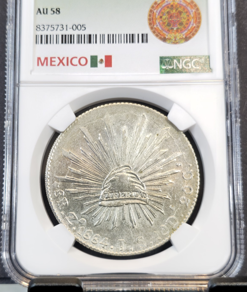 1884 Zs JS MEXICO SILVER 8 REALES 8R NGC AU 58 NICE LUSTER GREAT COIN ...