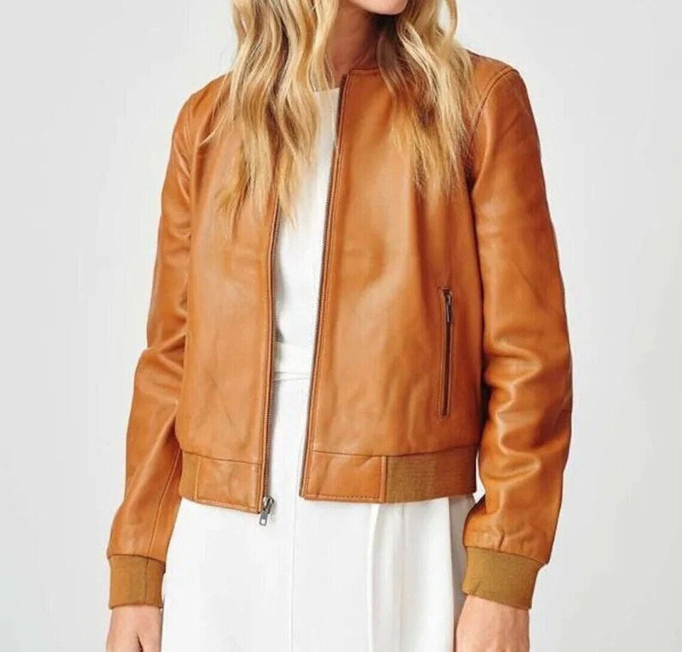 Women's Tan Leather Jacket Genuine Lambskin Bomber Leather Jacket Women ...