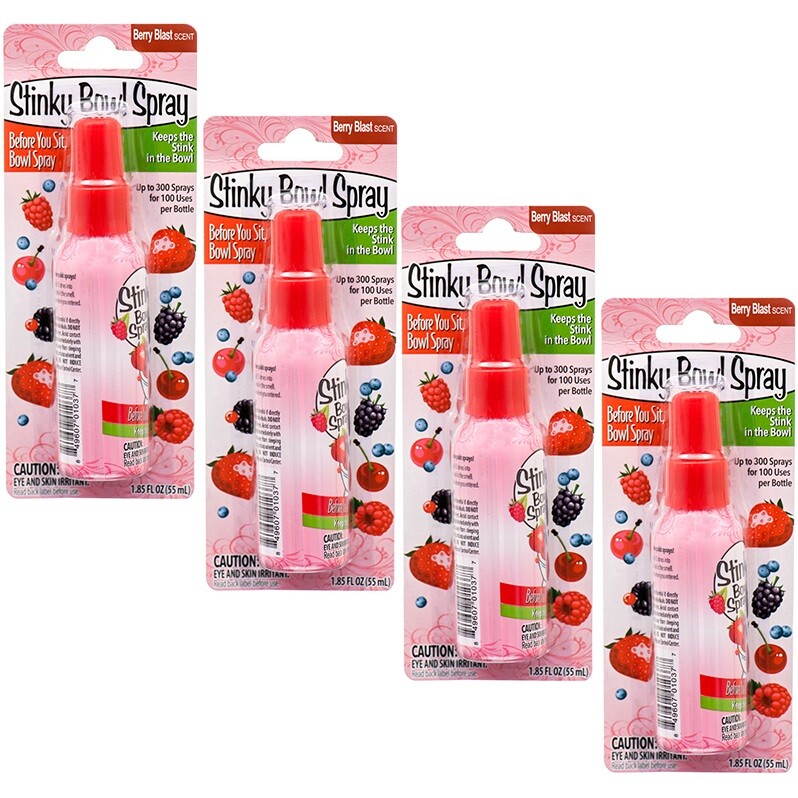 4 Stinky Bowl Spray Odor Preventer Eliminates Bad Smells Berry Blast 1. ...