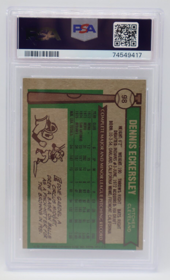 1976 Topps Baseball #98 Rookie Cleveland Indians - PSA EX 5 - DENNIS ...