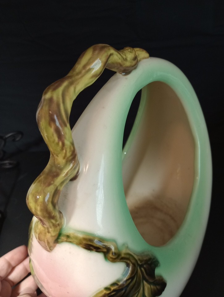 Vntg 1950s Hull Tokay Moon Planter Pink Green Ivory W/Purple Grapes #11 ...