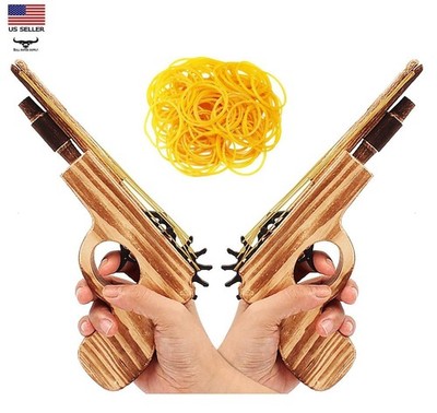 2 pack Wooden Rubber Band Gun Revolver Outdoor Toy w/ Rubber Bands 9 ...