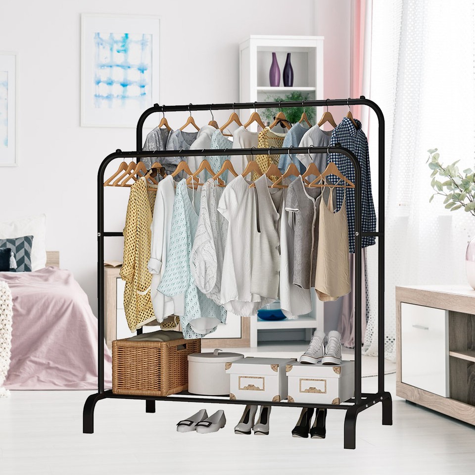 Heavy Duty Closet Organizer Metal 2Bar Garment Rack Clothes Hanger ...