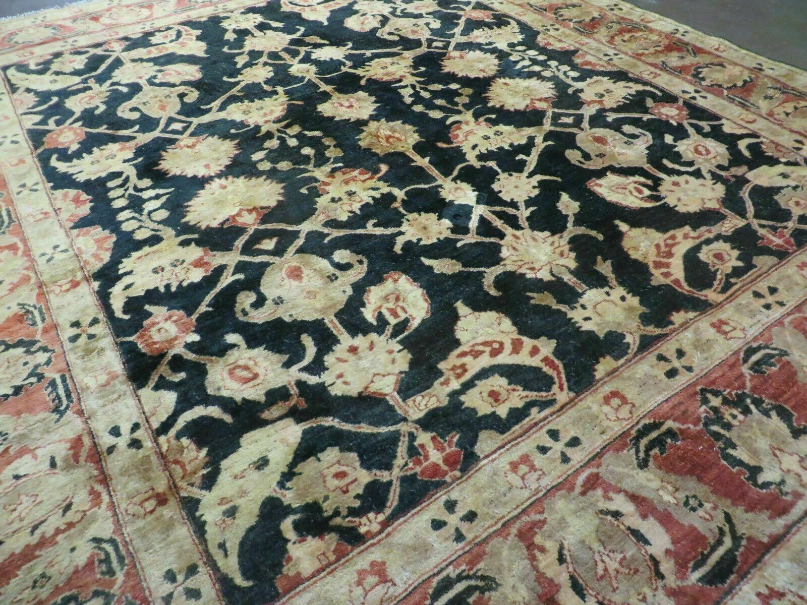 8' X 9' Handmade Pakistan Wool Cotton Rug Peshawar Black Floral Nice ...