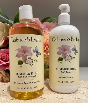 CRABTREE & EVELYN “Summer Hill” Body Lotion & Bath-Shower Gel Set 16.9 ...