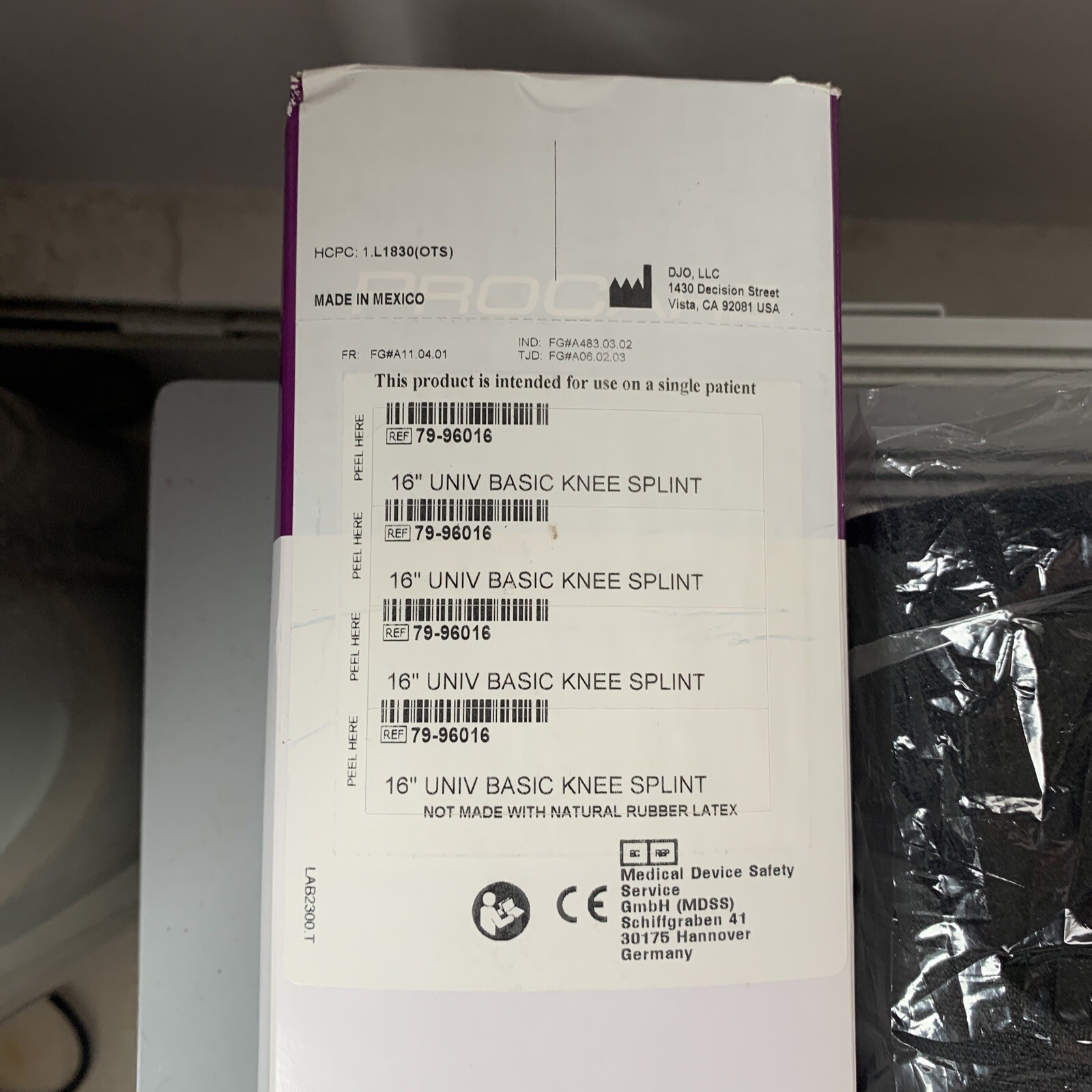 Procare 16" Universal Basic Knee Splint Immobilizer 79-96016 New In Box ...