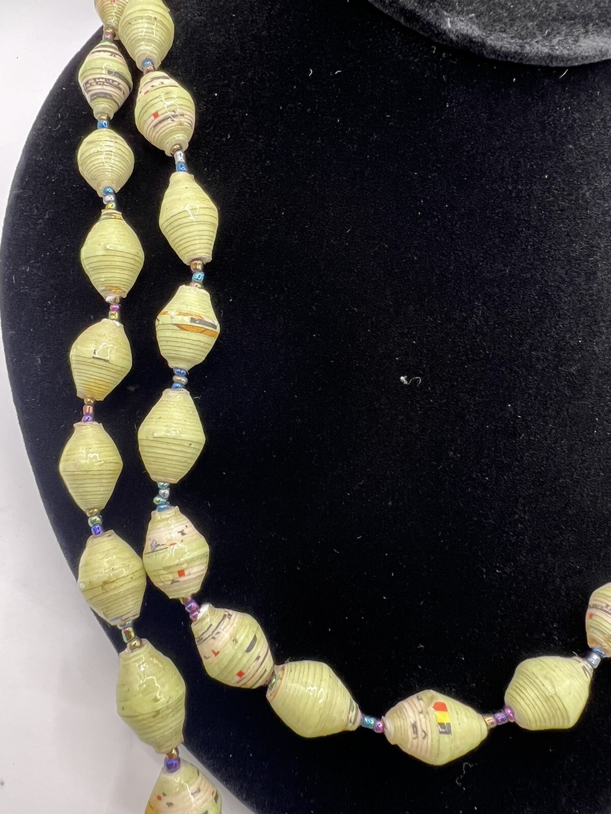 African Tribal Green Rolled Paper Mache Necklace hand… - Gem