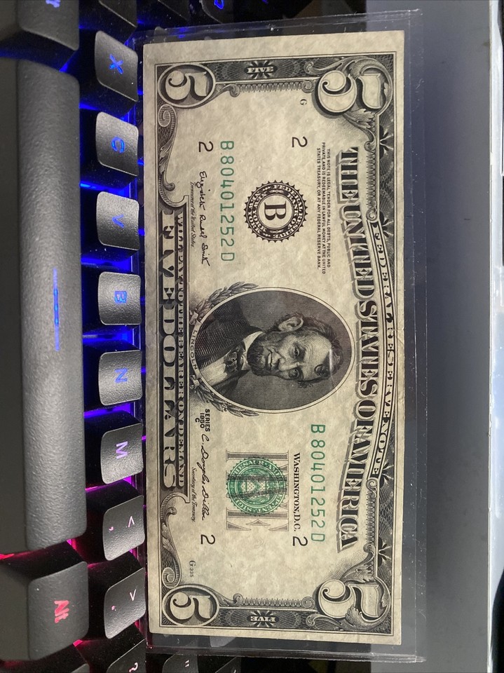 1950C US $5 Error Note Obverse Ink Transfer & Reverse Misaligned ABOUT ...