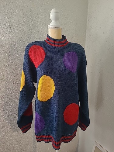 Vintage 80s 90s Lizwear Sweater Size M Cable Knit Colorblock Geometric ...