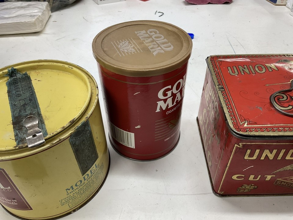 Lot (6) Tobacco Tin Containers Vintage Union Leader Bugler Half Model ...