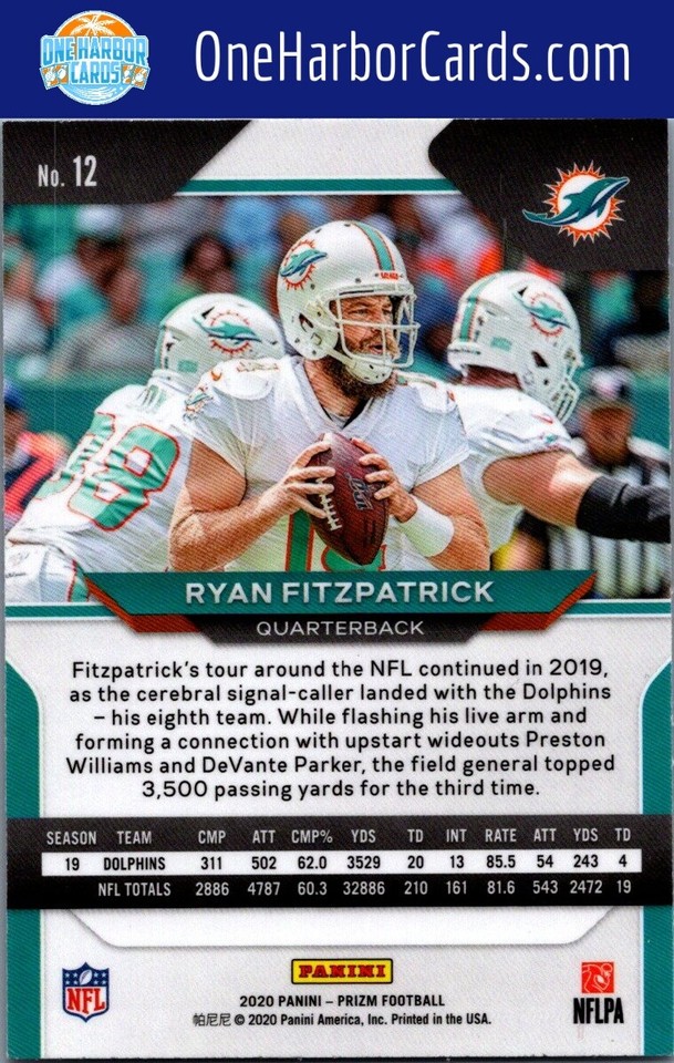 2020 Panini Prizm Miami Dolphins Football Card #12 Ryan Fitzpatrick | eBay