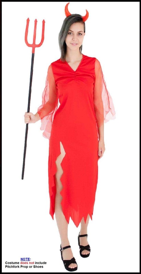 Red DEVIL LADY COSTUME DRESS She-Devil Beelzebub Satan Halloween Party ...