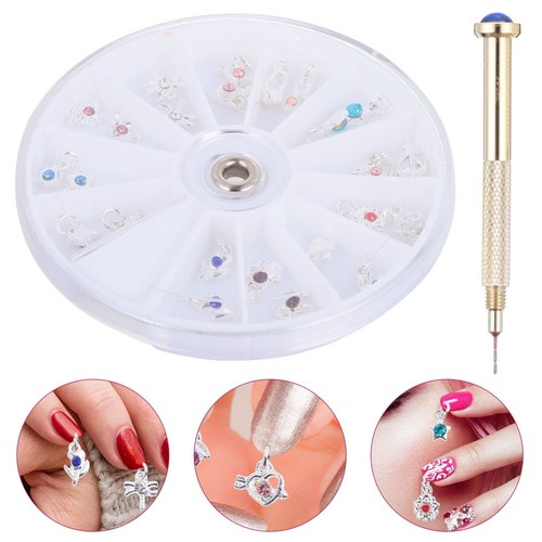 24 Pcs Nail Art Accessories Punching Pendant Set Alloy Jewelry Dangle ...