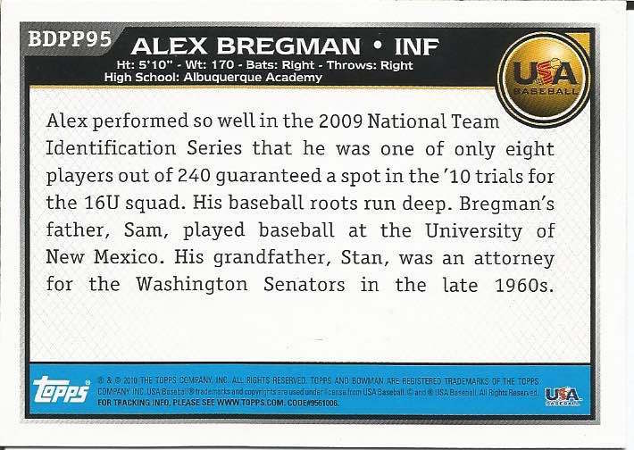 Alex Bregman 2010 Topps Bowman 1st Team USA rookie RC card BDPP95 | eBay