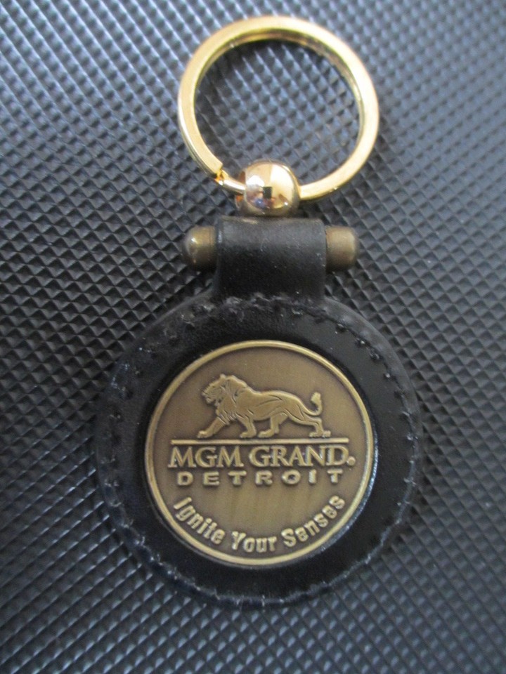 Vintage MGM GRAND Detroit Casino Keychain Leather with Brass Colored ...
