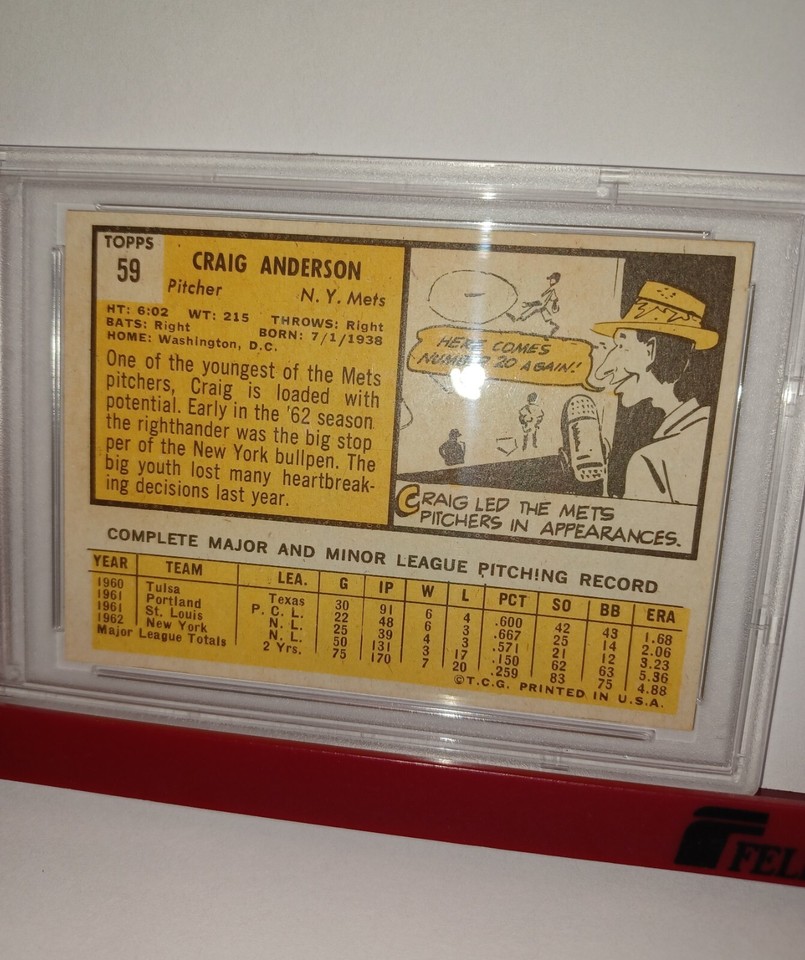 1963 CRAIG ANDERSON TOPPS #59 PSA8 NEW YORK METS BASEBALL CARD #8007 | eBay