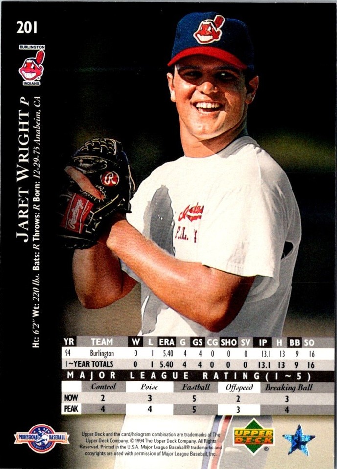 1995 Upper Deck Minors Jaret Wright #201 Burlington Indians Baseball ...