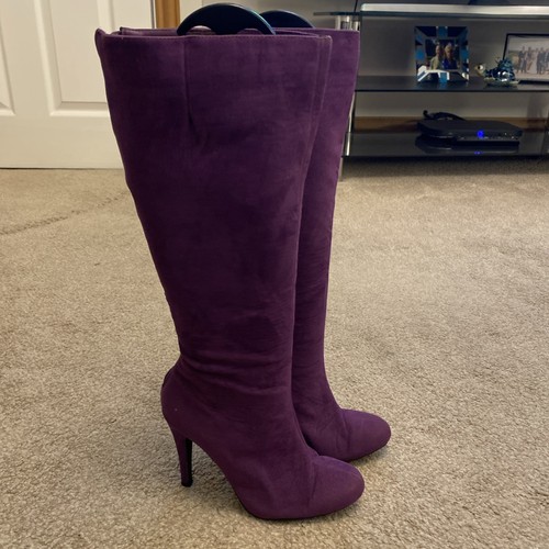 Atmosphere purple faux suede knee high stiletto Boots Size 4 EU 37 | eBay