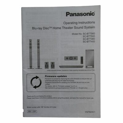 Panasonic Manual Guide Instruction for Home Theater SC-BTT560 /500 /460 ...