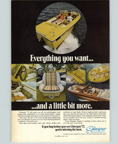 1972 PAPER AD Glasspar Blue Water Motor Boat Bow Rider Co Pilot Seat | eBay