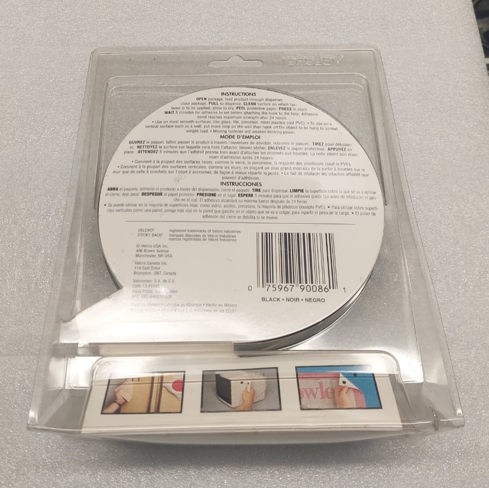 Velcro Sticky-Back Hook and Loop Fastener Tape with Dispenser 3/4 x 5ft ...