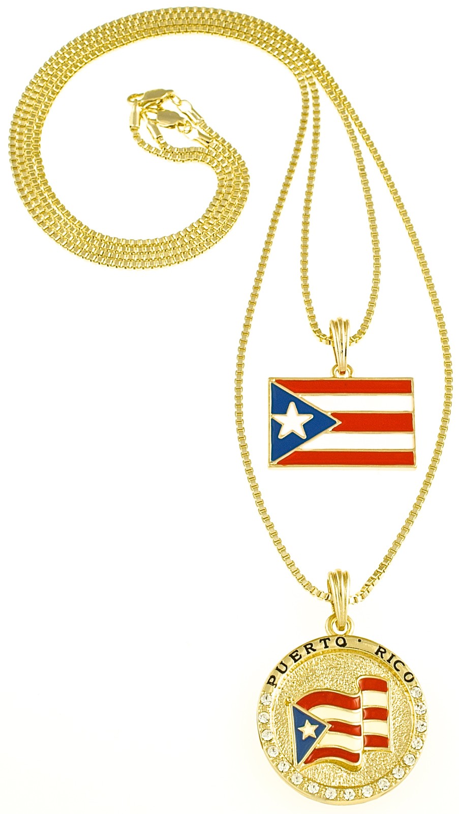 Puerto Rico Flag New Two Pendant Necklaces Set 24 & 30 Inch Box Link ...