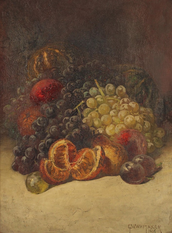 Large 1906 Antique Signed GEORGE WHITAKER American Fruit Still Life Oil ...
