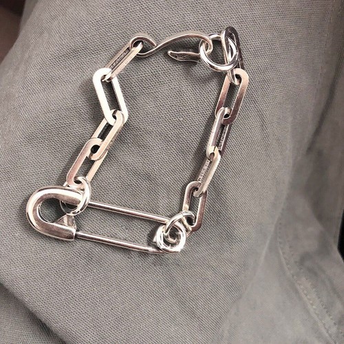 925 Sterling Silver Vintage Safety Pin Chain Bracelet Unique Elegant ...