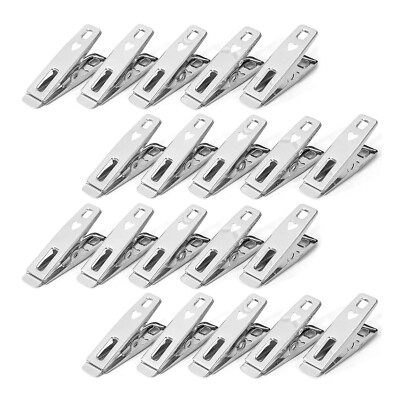 Clothes Pegs 20pc Stainless Steel Spring Loaded Clips Washing Line ...