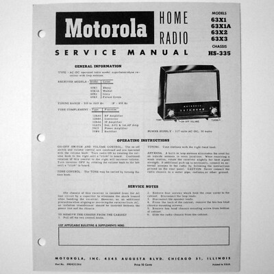 Motorola ® Models 63X1 63X1A 63X2 63X3 Home AM Radio Service Manual ...
