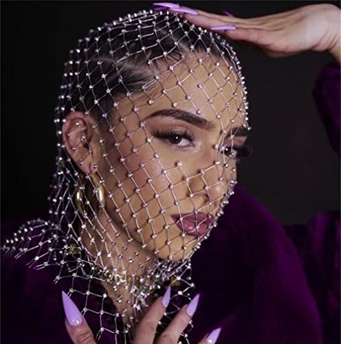 Mesh Rhinestone Masquerade Masks Full Face Veils See Through Headscarfs ...