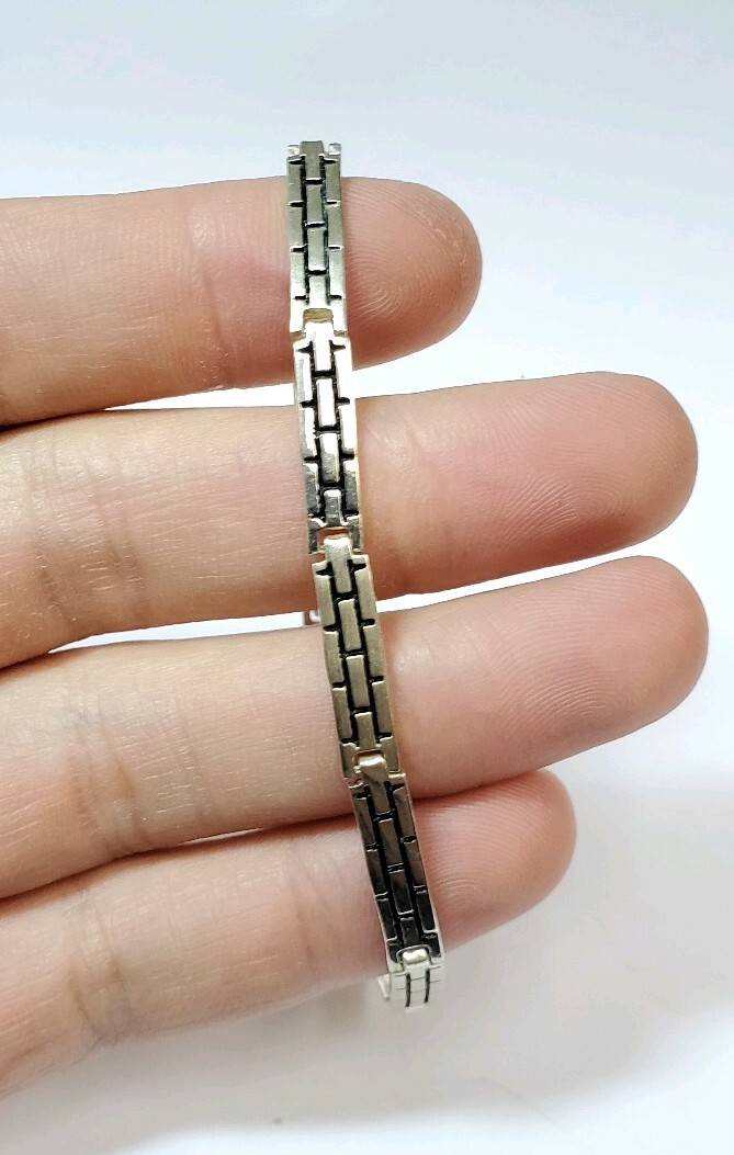 Sterling Silver Brick Texture Matte and Polished Brac… - Gem