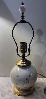 Vintage Lenox Ivory Porcelain & Brass Lamp Signed Finial & Base Rose ...