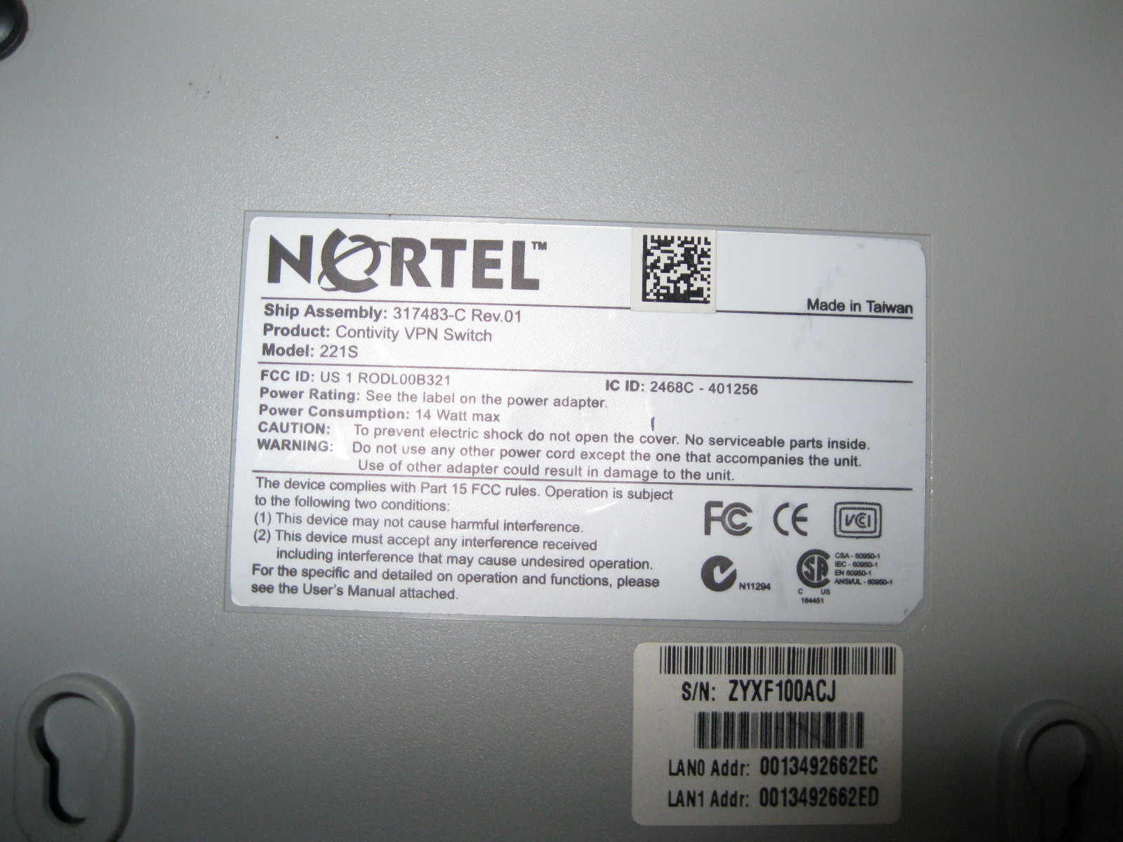 Nortel Networks Contivity 221S VPN Router ETH 128 Bit Dm1401162 for ...