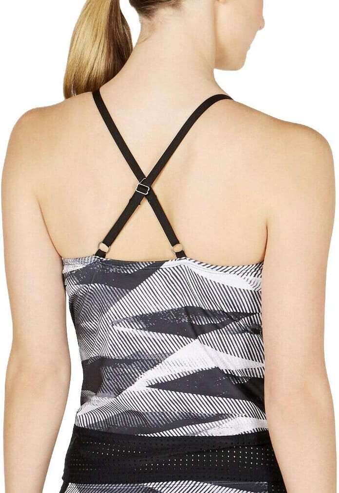 Nike Women's Line Up Printed Cross Back Tankini Top Size XS Black White ...