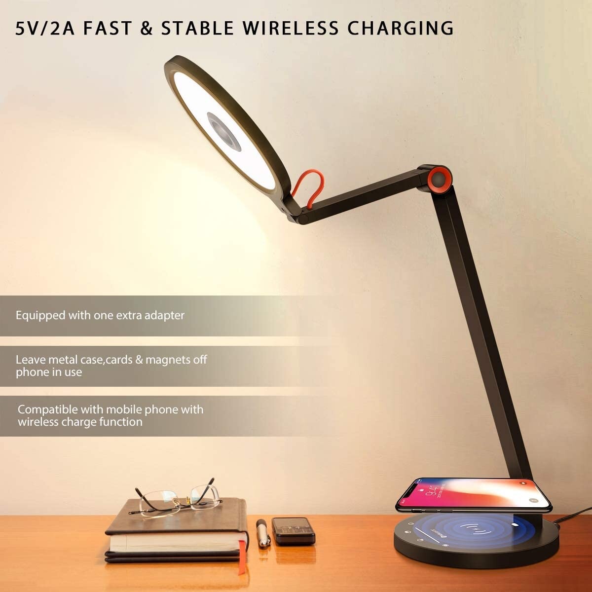 LED Desk Multifunctional Table Lamp Light Wireless Charger Dimmable Eye ...