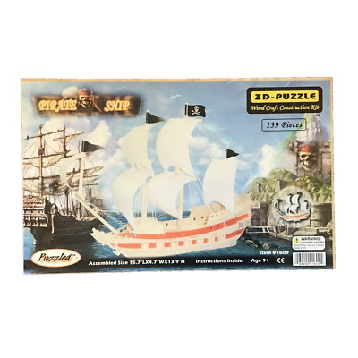 139 Piece 3-D Puzzled Pirate Ship Wooden Wood Craft Construction Kit ...