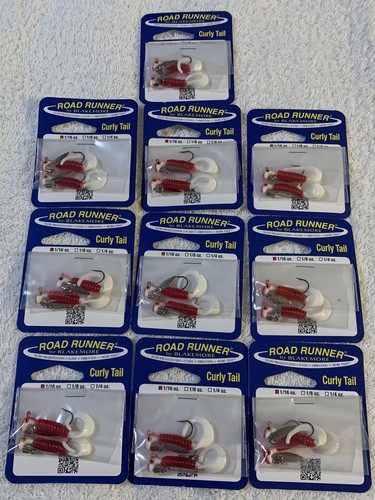 (LOT OF 10 PACKS) BLAKEMORE ROAD RUNNER 1/16oz. RED/WHITE TAIL 20 LURES ...