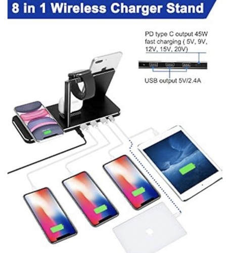 45w/75w 8 Port Multi USB-C PD QC3.0 Fast Charger Phone Wireless Charging Station | eBay