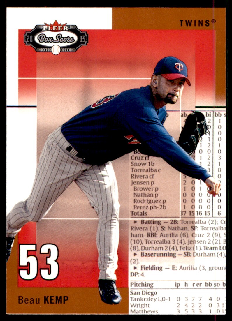 2003 Mint _ Fleer Box Score Beau Kemp Rookie Minnesota Twins #151 | eBay