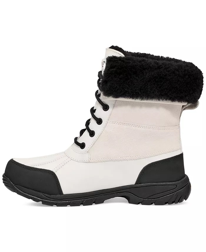 UGG Butte White Waterproof Leather Fur Winter Short Snow Boots Shoes Sz ...